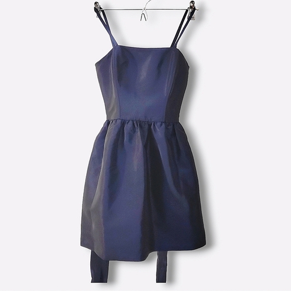 Jacob | Dresses | Jacob Pleated Metallic Sati Navy Blue Mini Dress With ...